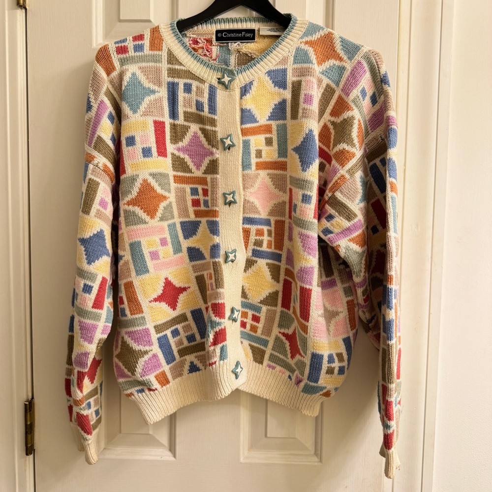 Vintage Christine Foley 1990s Star Motif Heavy-Knit C… - Gem